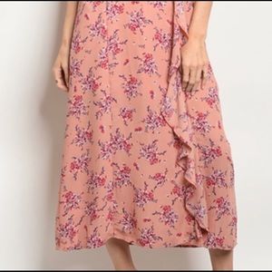Dresses | Pink Floral Sleeve Layered Ruffle Maxi Dress | Poshmark